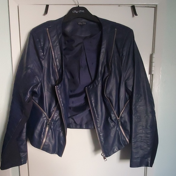 City Chic | Jackets & Coats | Plus Size Navy Blue Pleather Jacket Navy ...